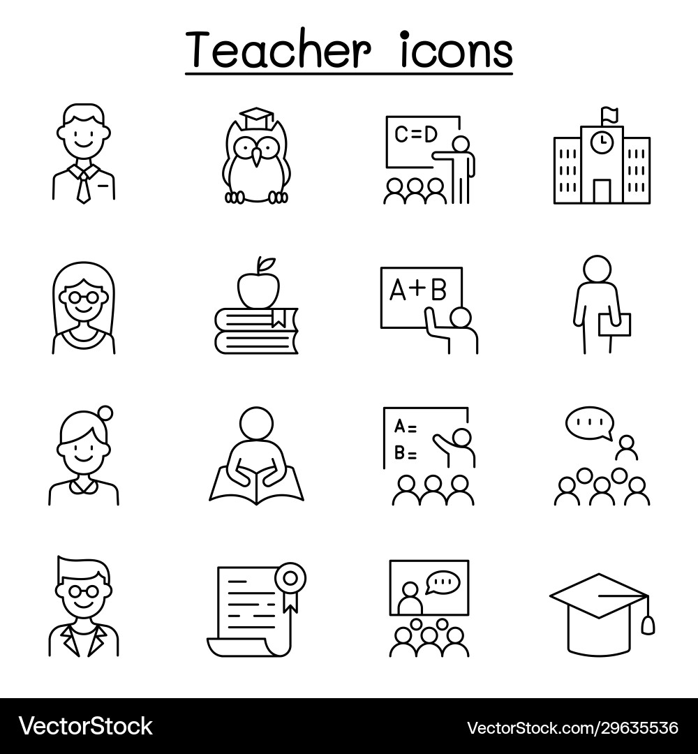Teacher icon set in thin line style Royalty Free Vector