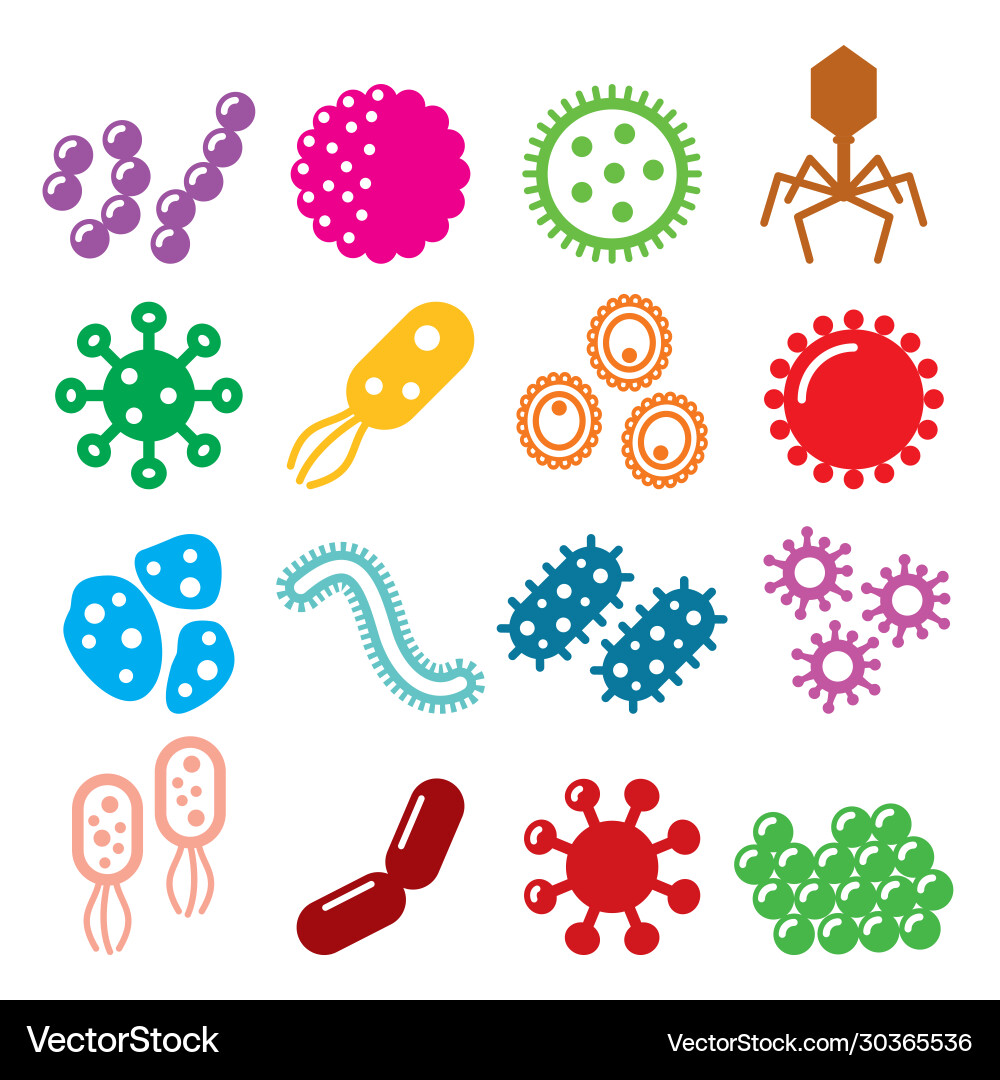 Virus bacteria superbug icons set - pande Vector Image