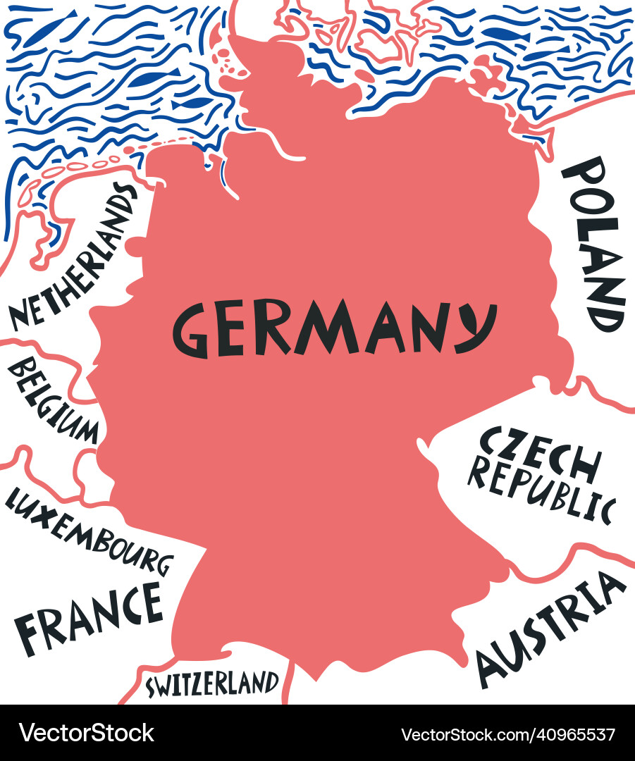 Hand drawn stylized map of germany neighboring Vector Image