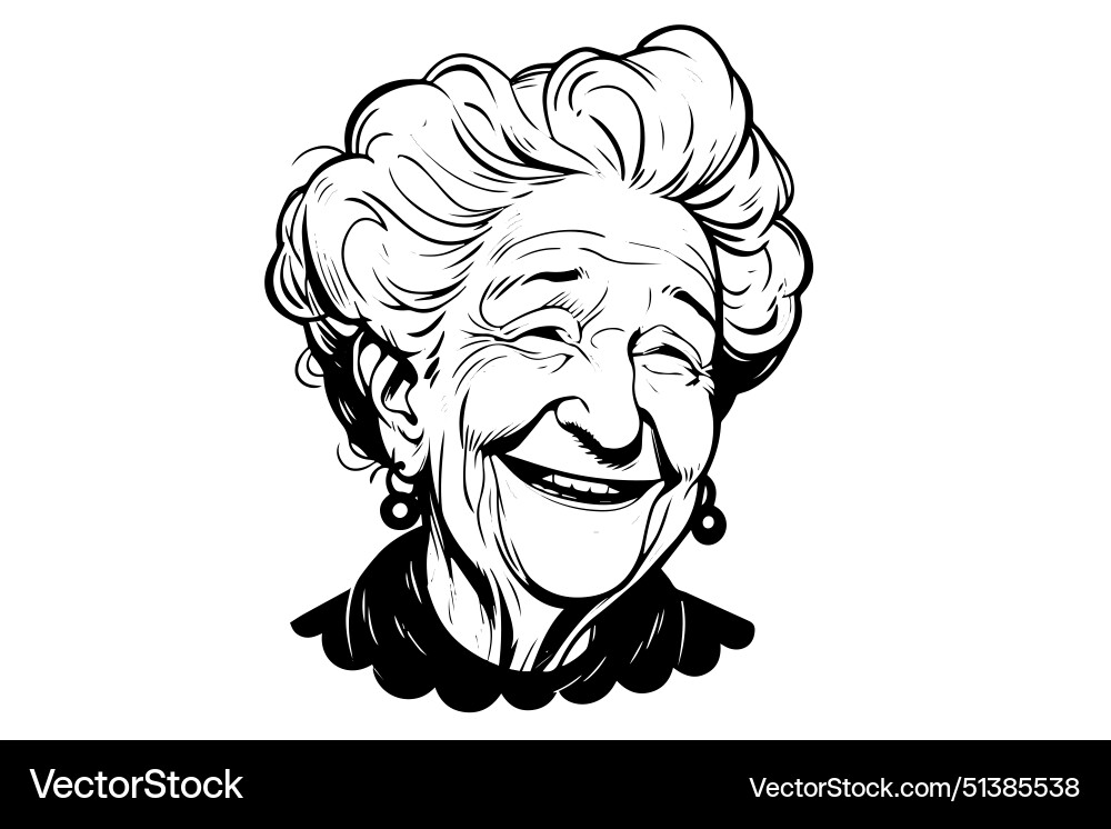 Cute smiling granny hand drawn ink sketch Vector Image