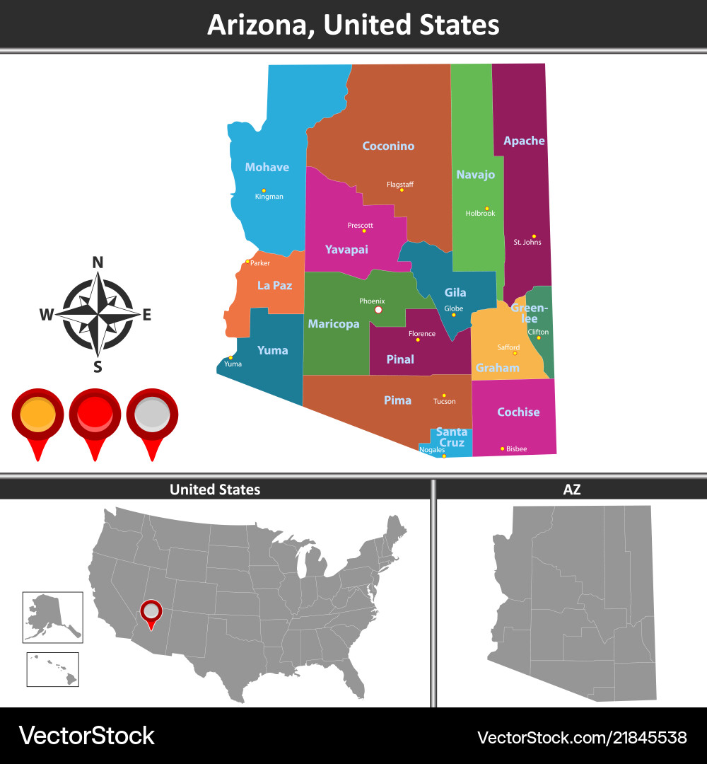 Map of arizona Royalty Free Vector Image - VectorStock