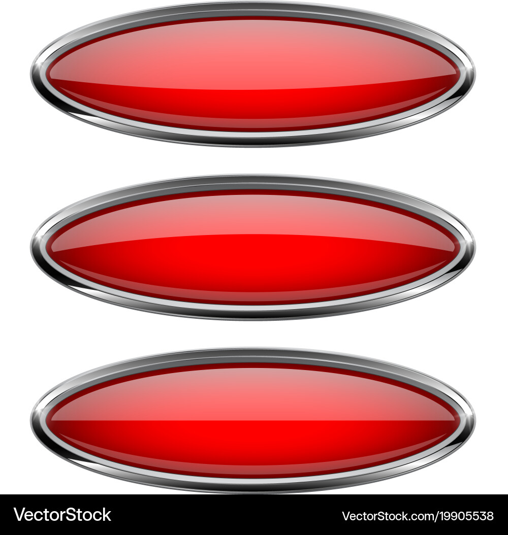 Oval red buttons with bold chrome frame 3d shiny Vector Image