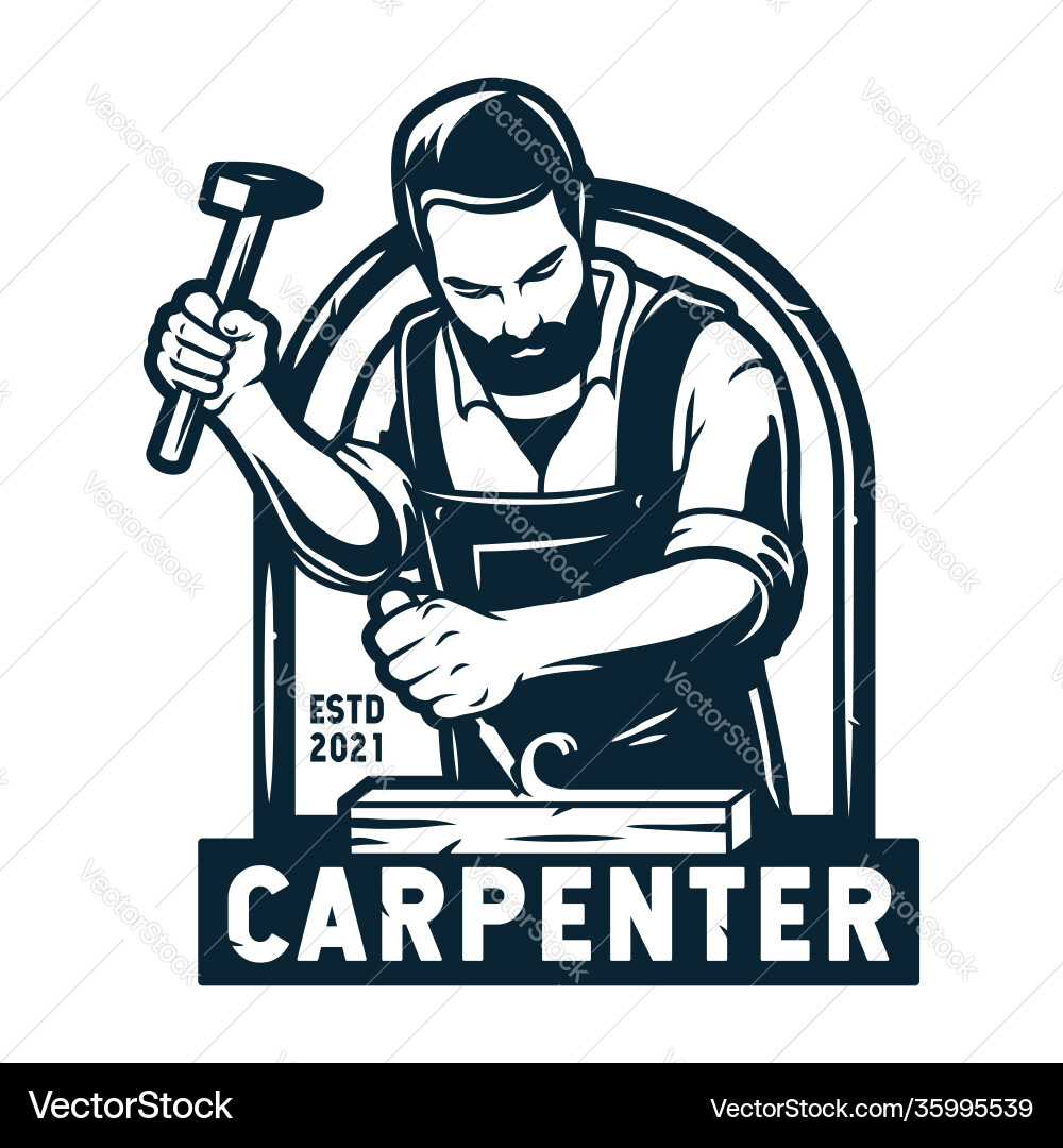 Bearded Woodworker with Chisel Royalty Free Vector Image