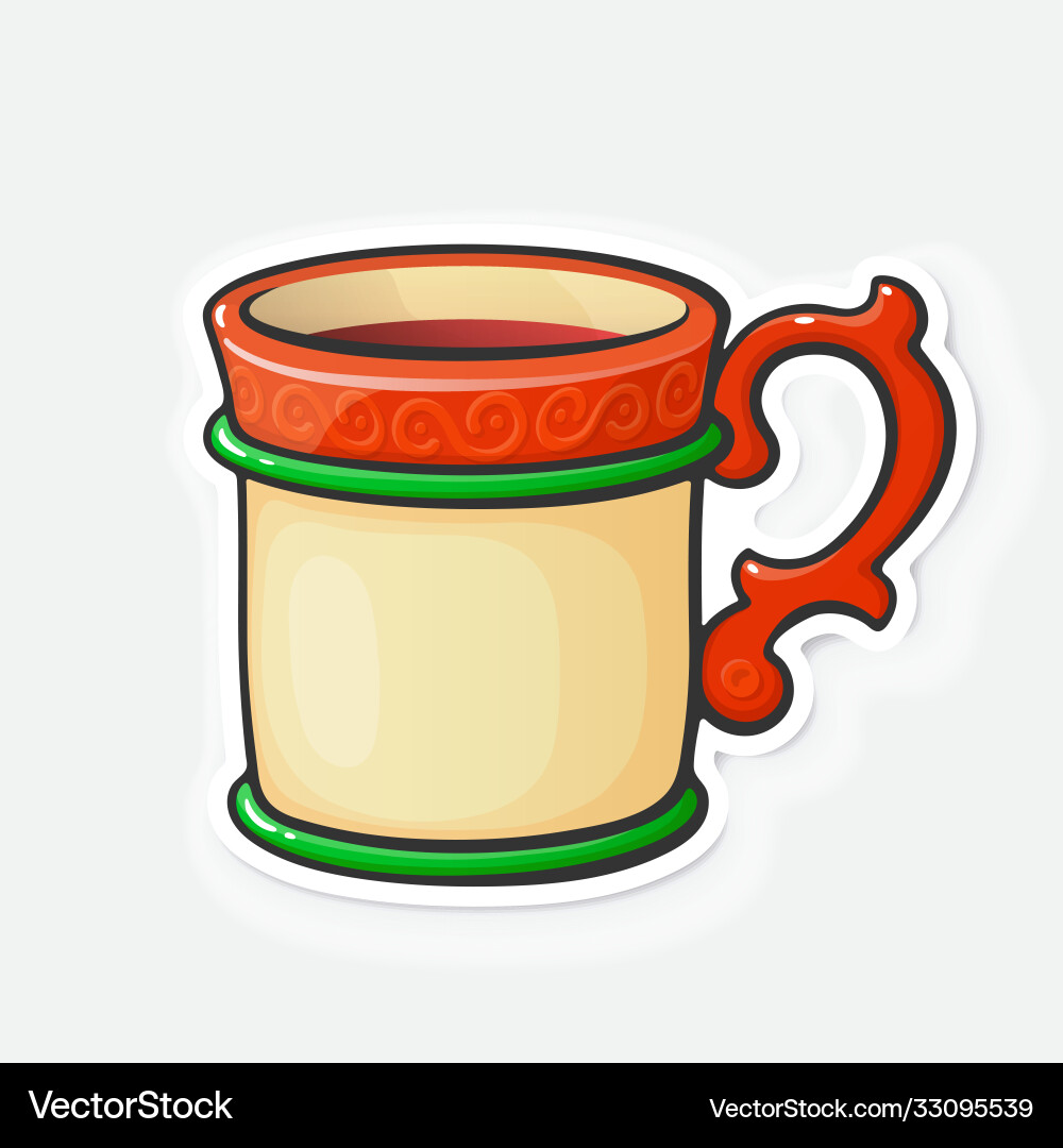 Cartoon sticker christmas mug with mulled wine Vector Image