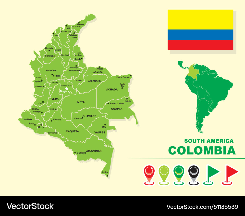 Colombia map Royalty Free Vector Image - VectorStock
