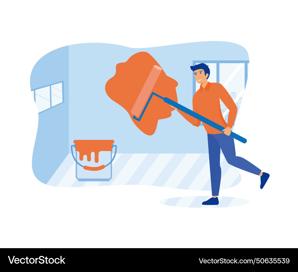 Contractor worker doing indoor maintenance wall Vector Image