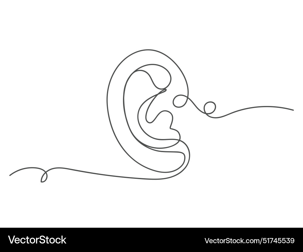 Ear continuous one line art drawing isolated Vector Image