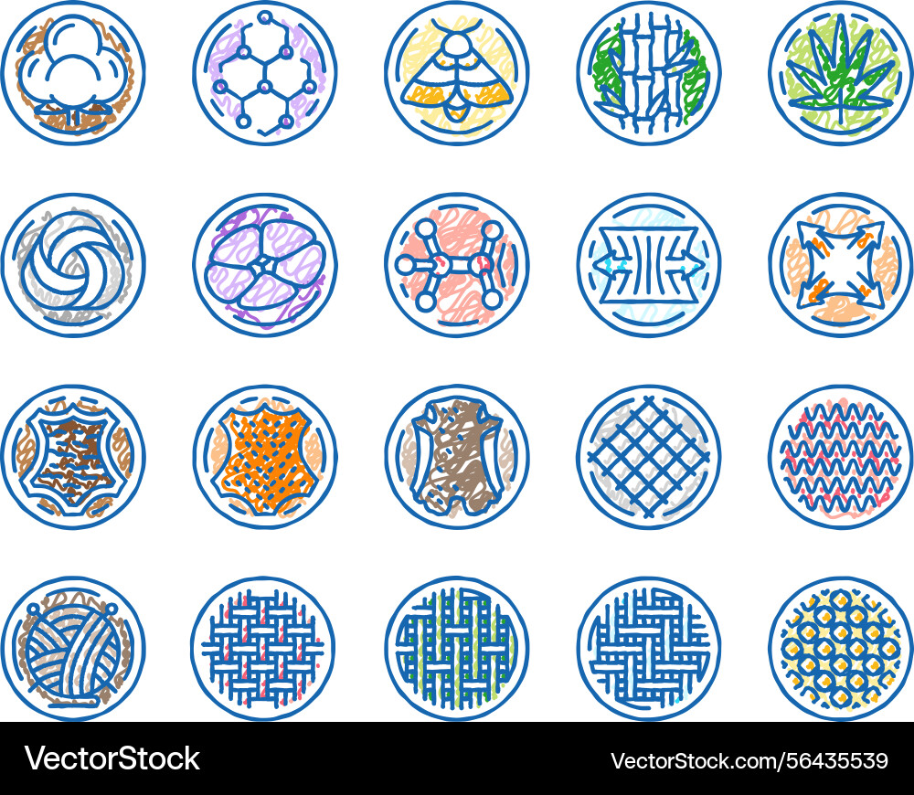 Fabric cloth textile material icons hand drawn Vector Image