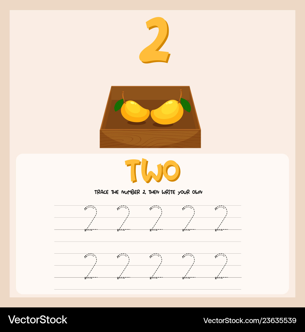 Number two tracing alphabet worksheets Royalty Free Vector