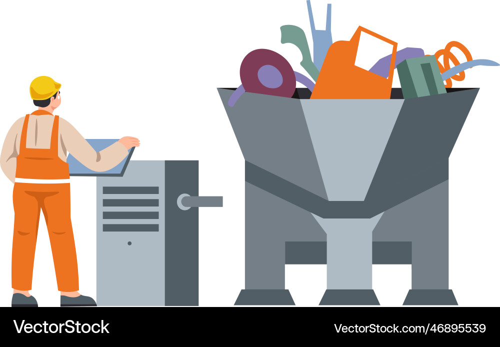 Recycling facility worker loading machine Vector Image