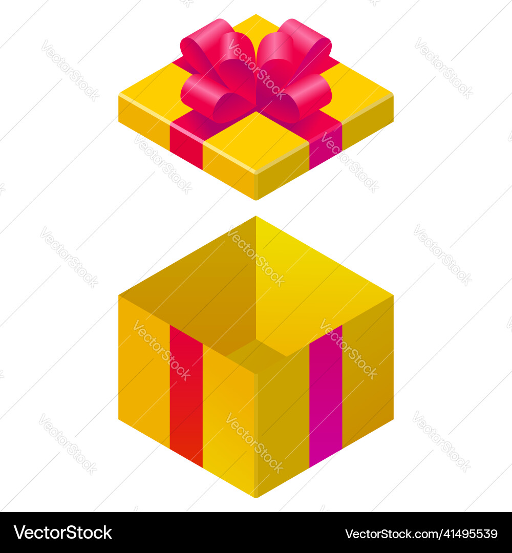 Yellow gift box red ribbon icon set color logo 3d Vector Image