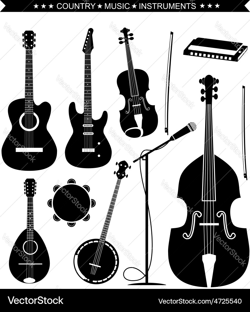 Country Music Instruments Collection Royalty Free Vector
