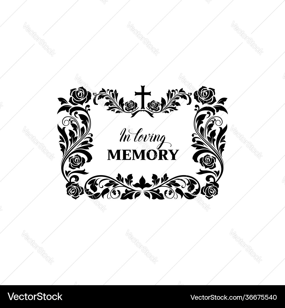 Funeral floral frame flowers border obituary card Vector Image