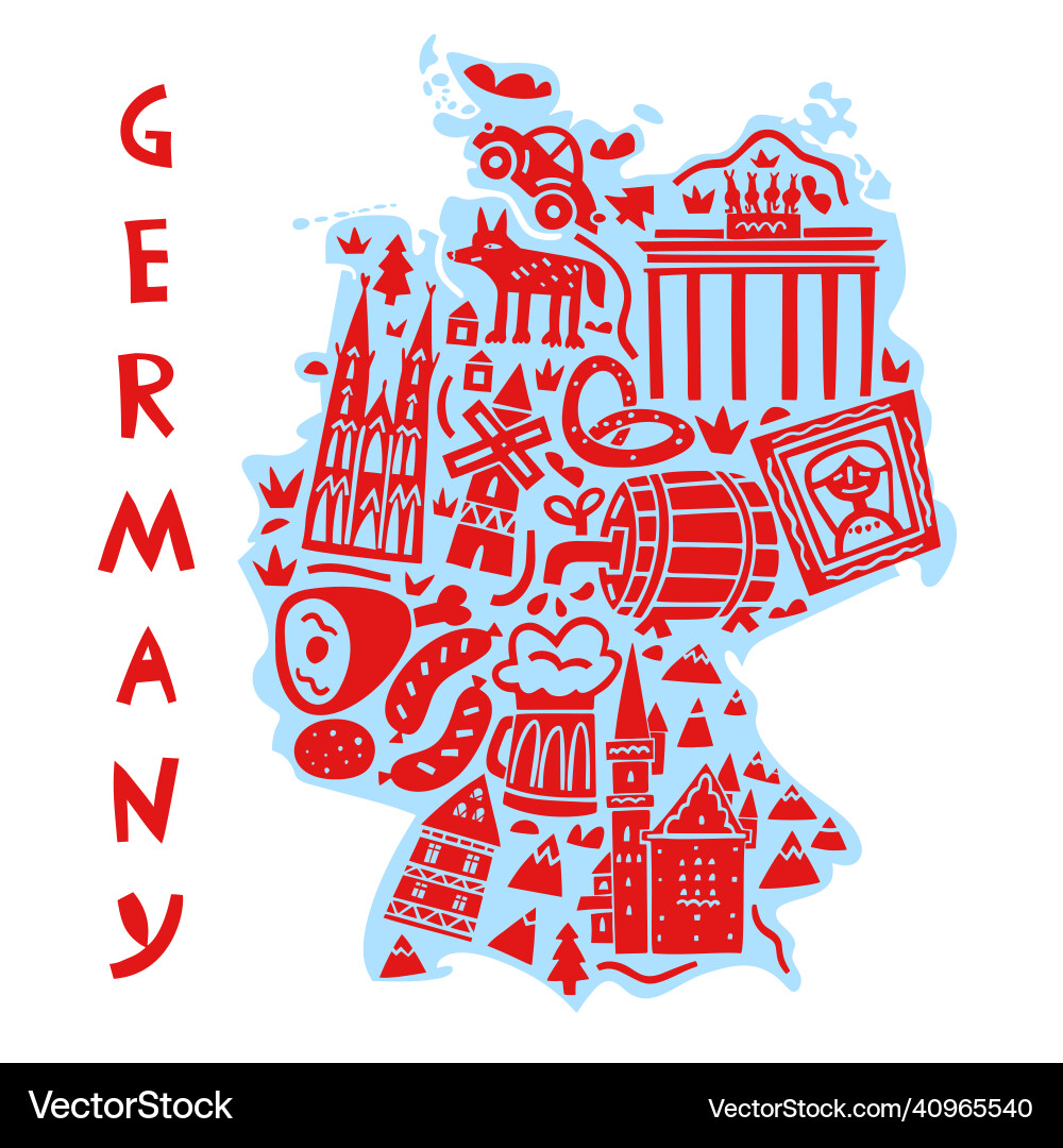 Hand drawn stylized map of german landmarks Vector Image