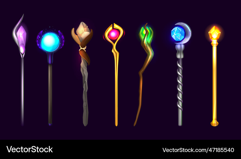 Magic wizard staff set Royalty Free Vector Image