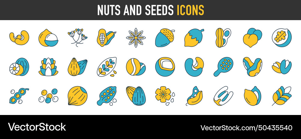 Nuts and seeds icons set Royalty Free Vector Image