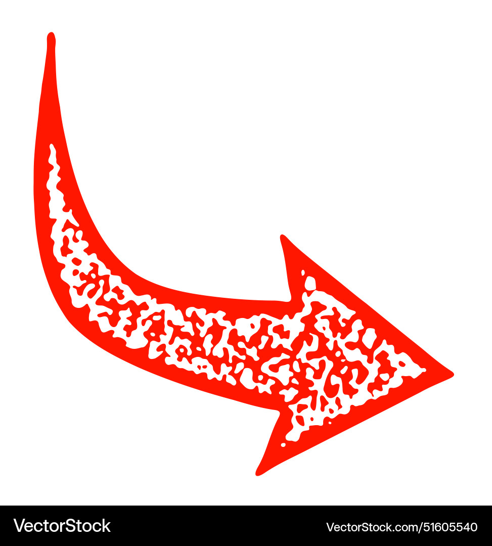 Red textured curved arrow Royalty Free Vector Image