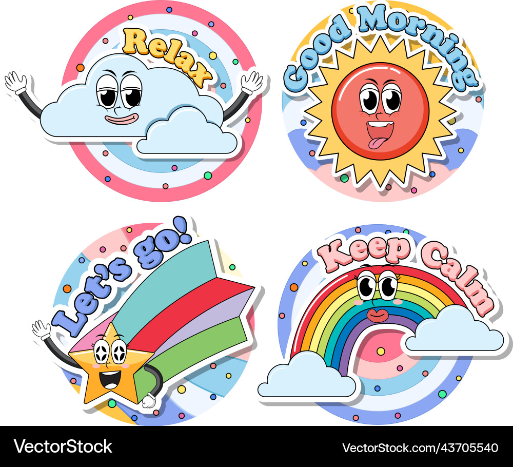 Set of sticker logo icon comic style Royalty Free Vector