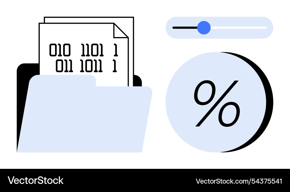 Binary code files in open folder with percentage Vector Image