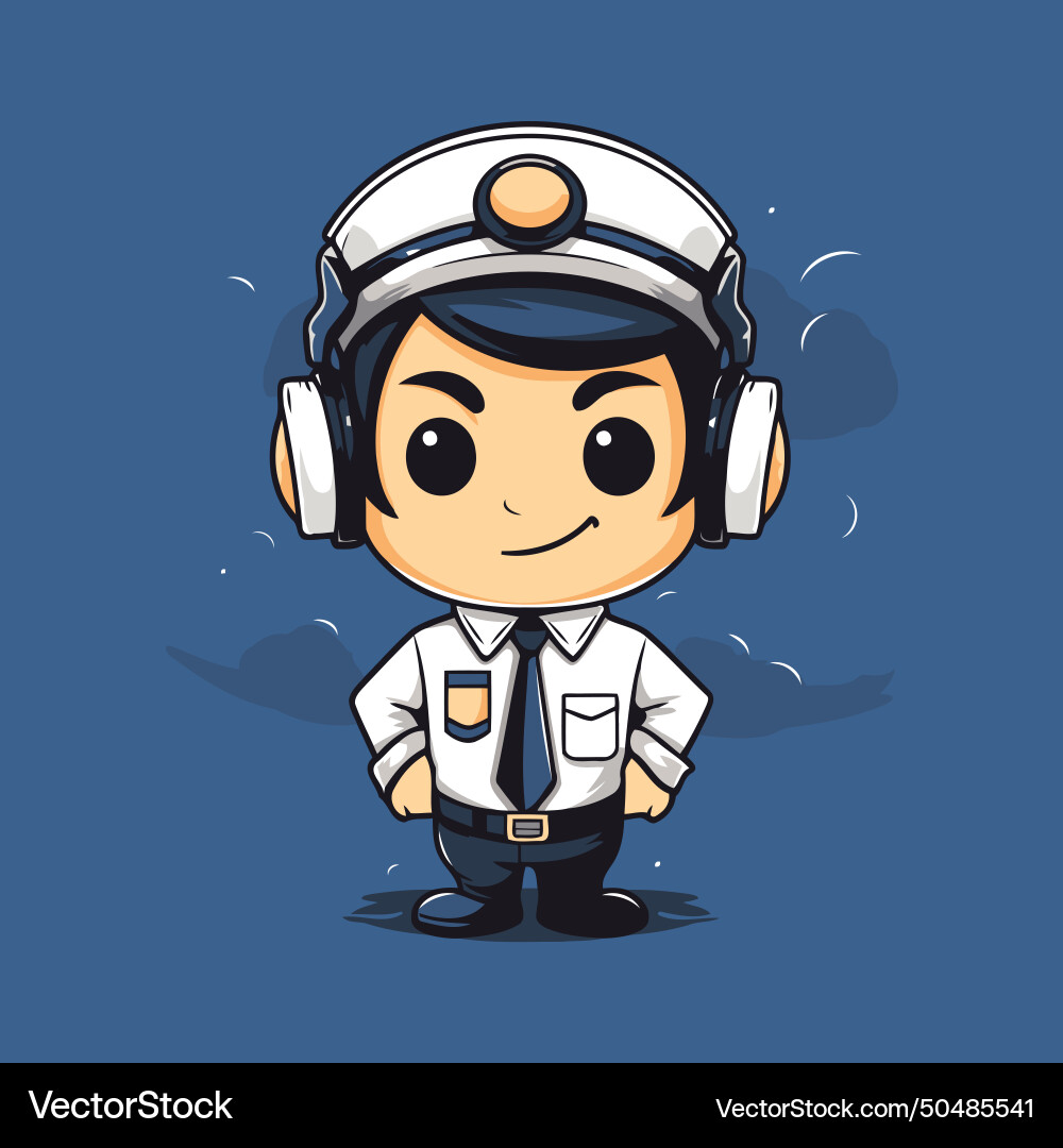 Cute cartoon pilot boy with headphones Royalty Free Vector