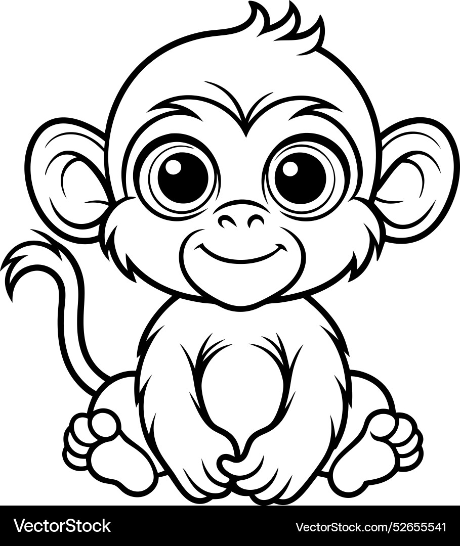 Cute monkey coloring page Royalty Free Vector Image