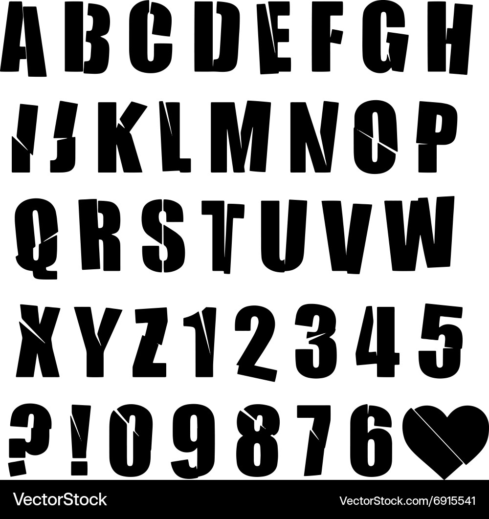 Font set cut by knife Royalty Free Vector Image