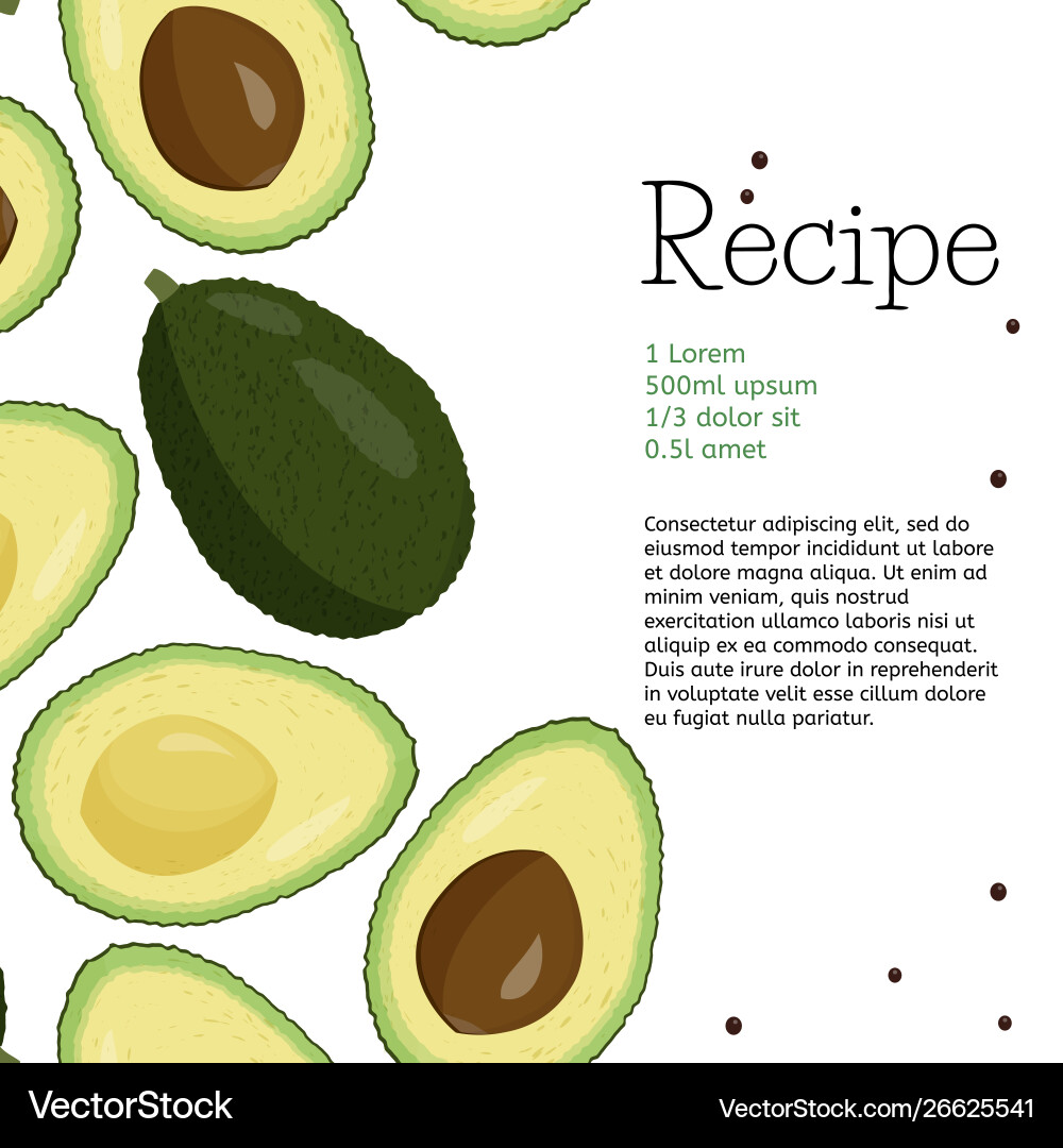 Fresh fruits recipe template avocado background Vector Image