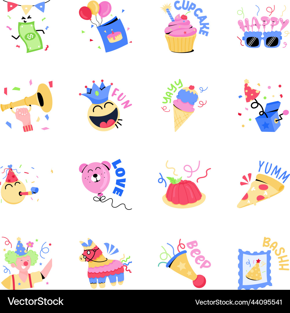 Happy Birthday Party Stickers Royalty Free Vector Image