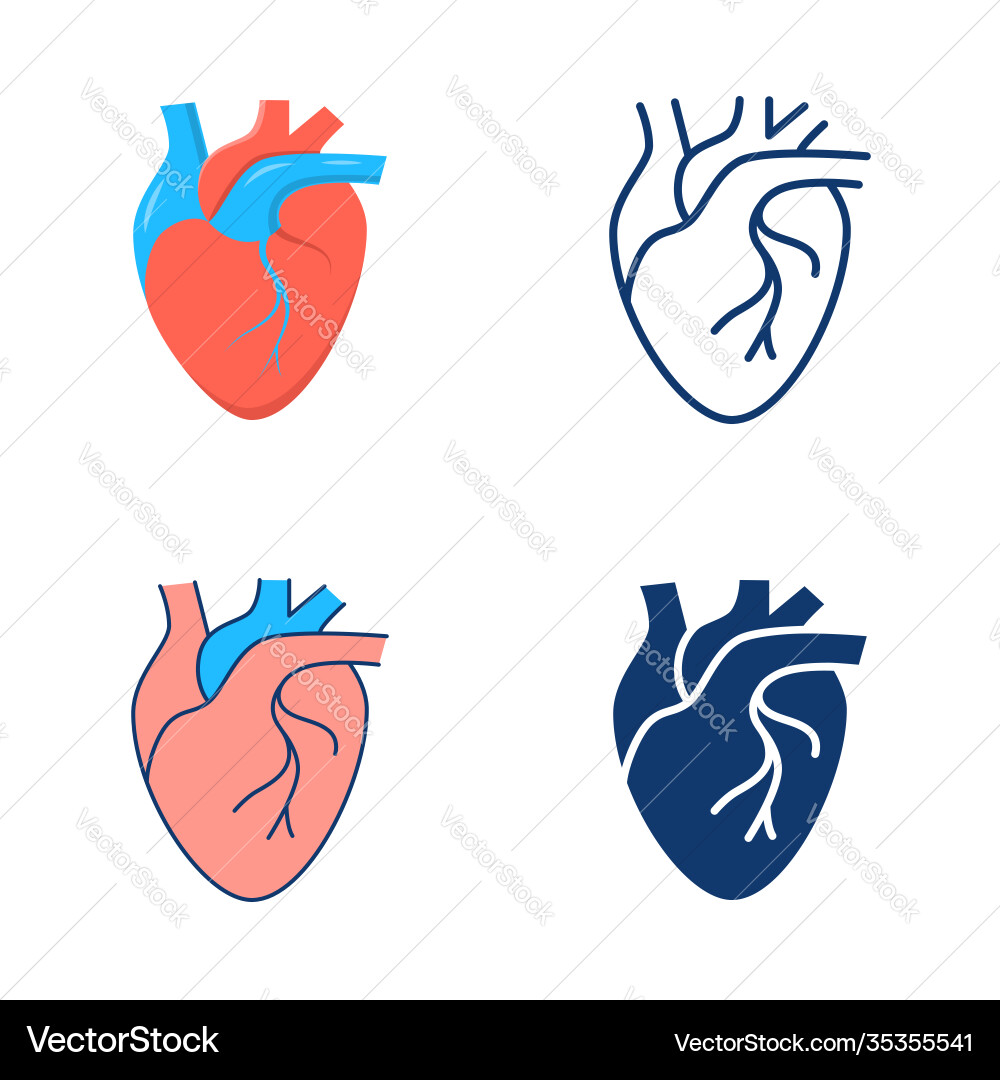 Human heart icon set in flat and line style Vector Image