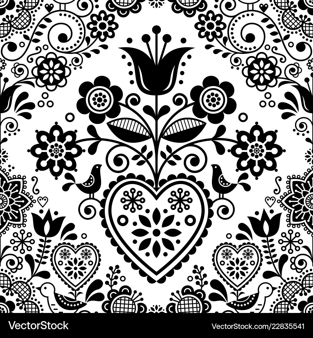 Seamless folk art pattern with birds Royalty Free Vector