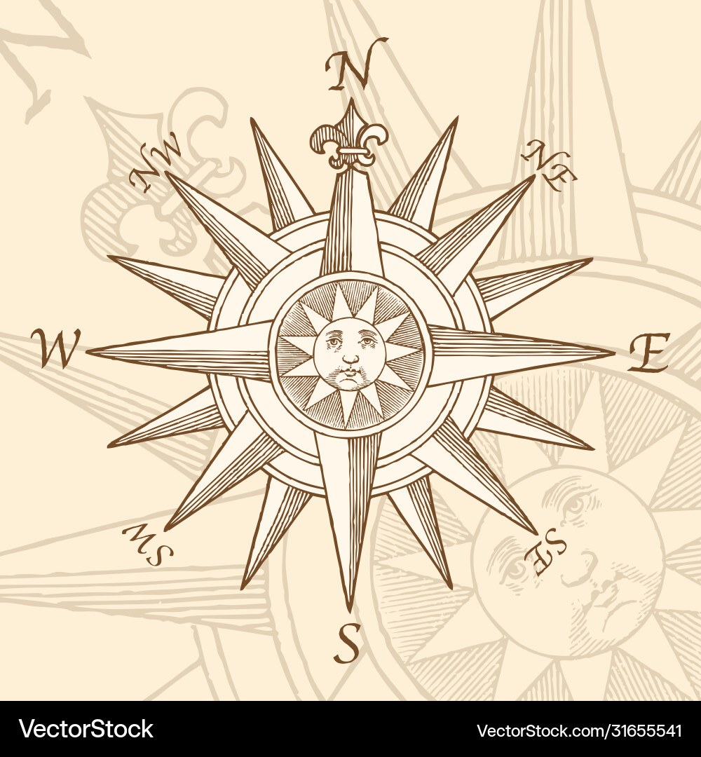 Vintage compass rose engraving Royalty Free Vector Image