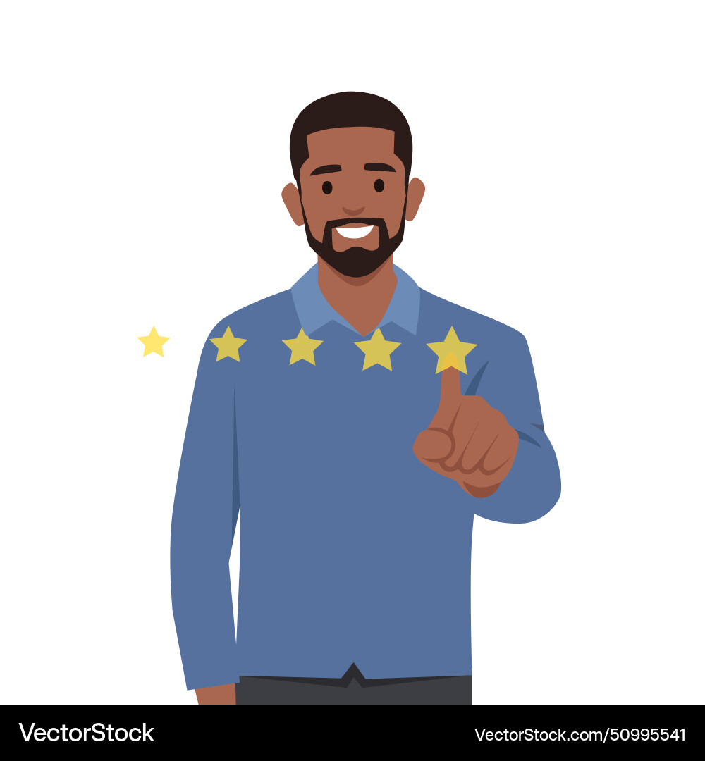 Young smiling man character giving five star Vector Image