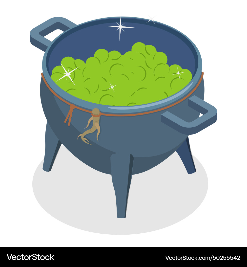 3d isometric flat set of boiling cauldrons Vector Image