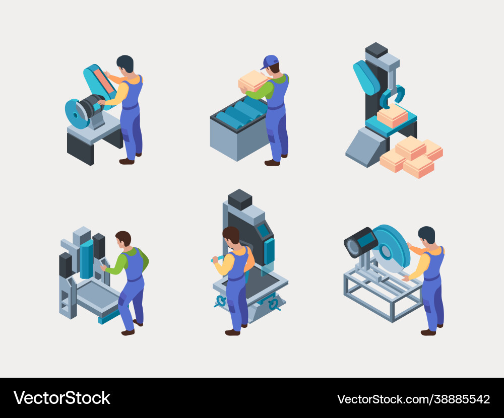 Factory workers fabric machine tools electronic Vector Image