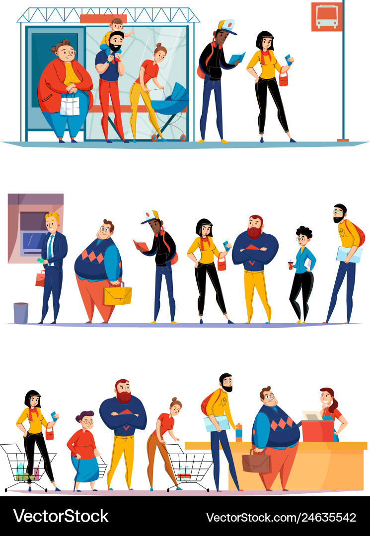 Queue people horizontale sets Royalty Free Vector Image