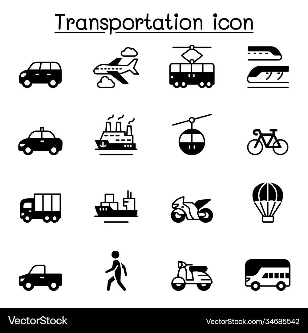 Set transportation related icons contains Vector Image