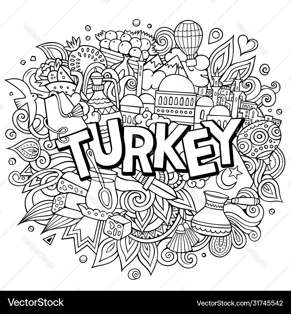 Turkey hand drawn cartoon doodles Royalty Free Vector Image