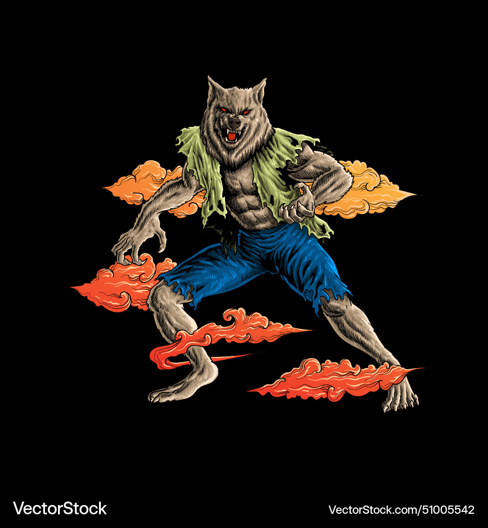 Wolf man in the dark Royalty Free Vector Image
