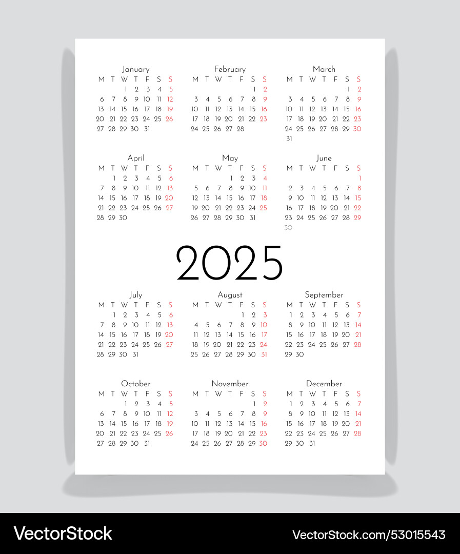 2025 calendar calender for year pocket or wall Vector Image