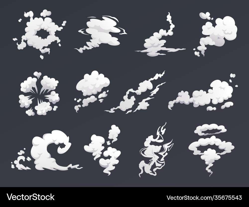 Clouds smoke steam smog pollution dust set Vector Image