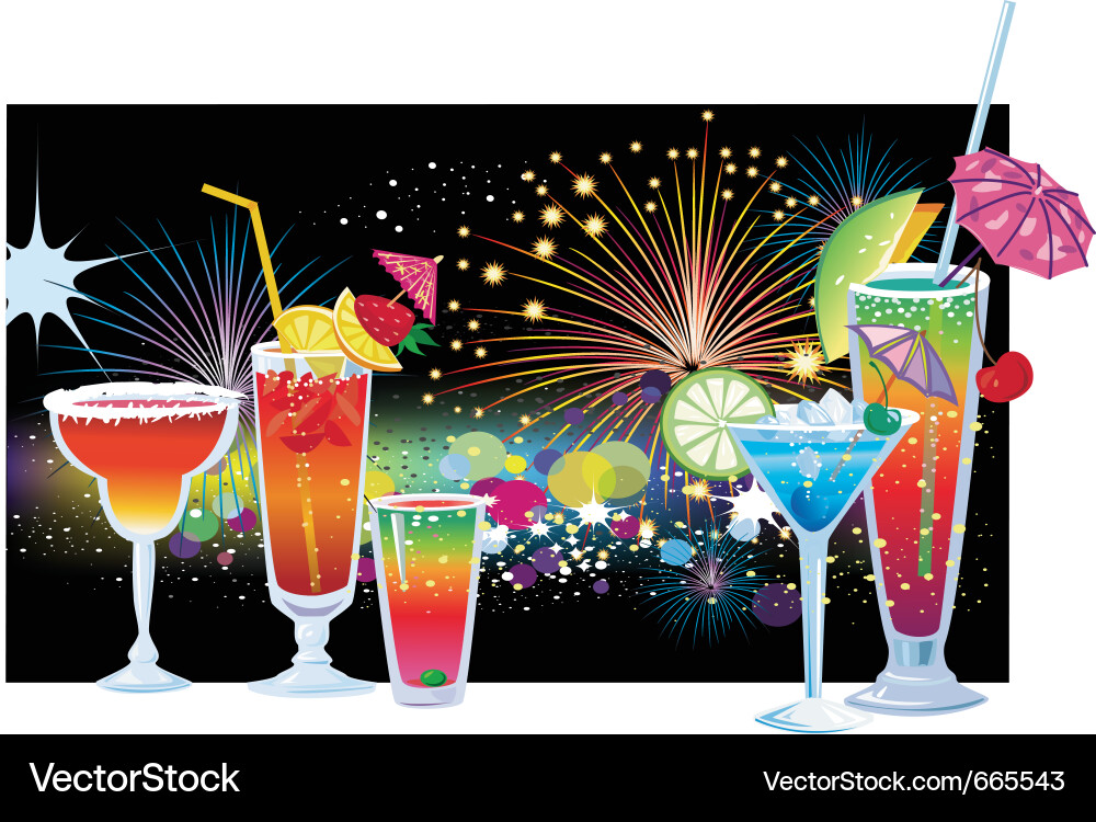 Cocktails and fireworks Royalty Free Vector Image
