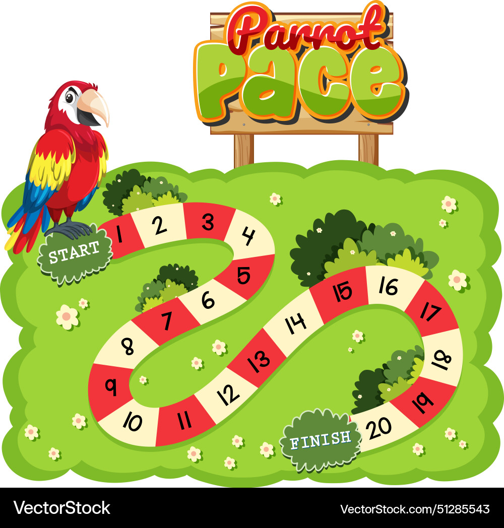 Colorful parrot on a fun board game layout Vector Image