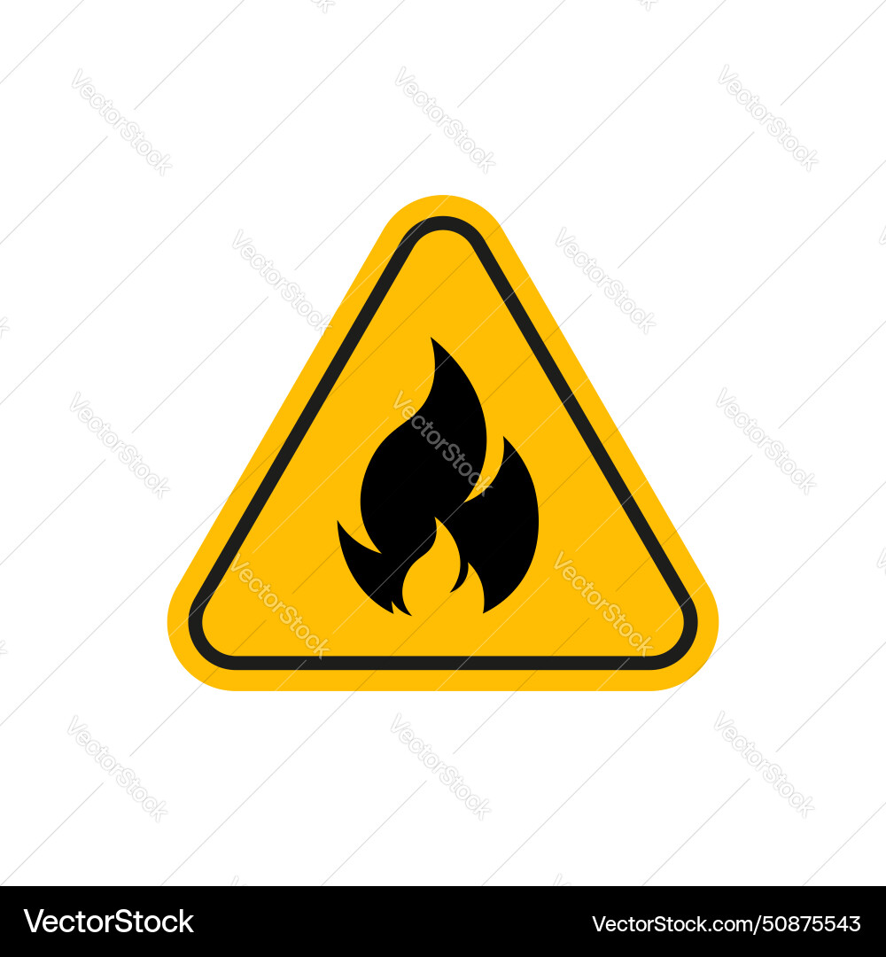 Fire warning sign icon set yellow triangle alert Vector Image
