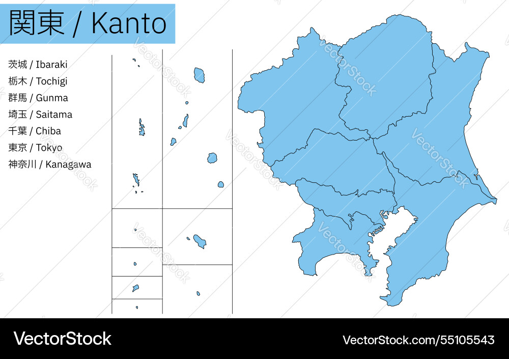 Map of kanto region line drawing Royalty Free Vector Image