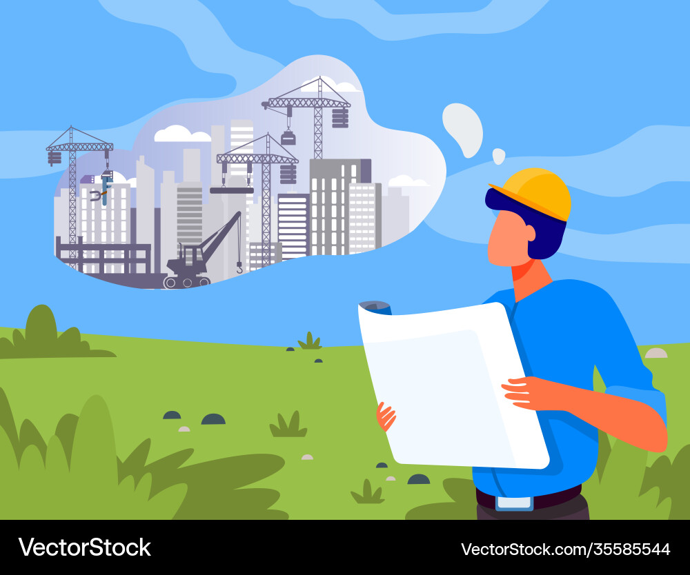 Architect with blueprint planning construction Vector Image