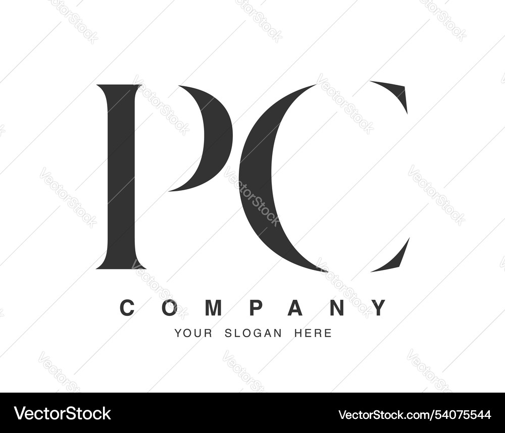 Pc logo design initial letter p and c serif font Vector Image