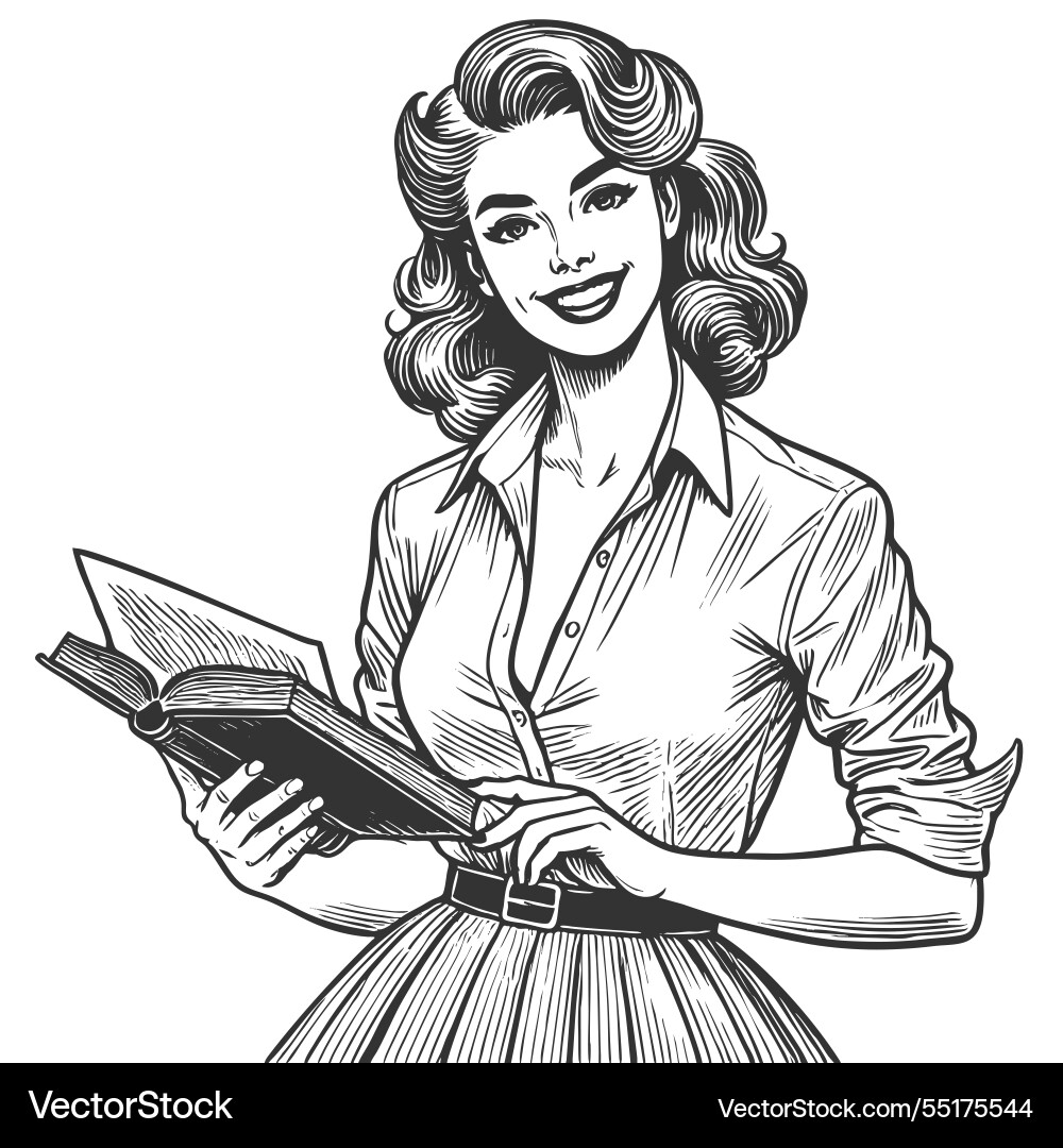 Retro woman reading a book Royalty Free Vector Image