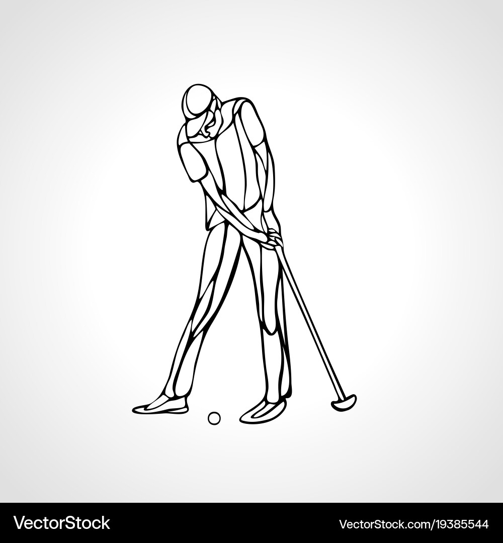 Silhouette of golf player outline side view Vector Image