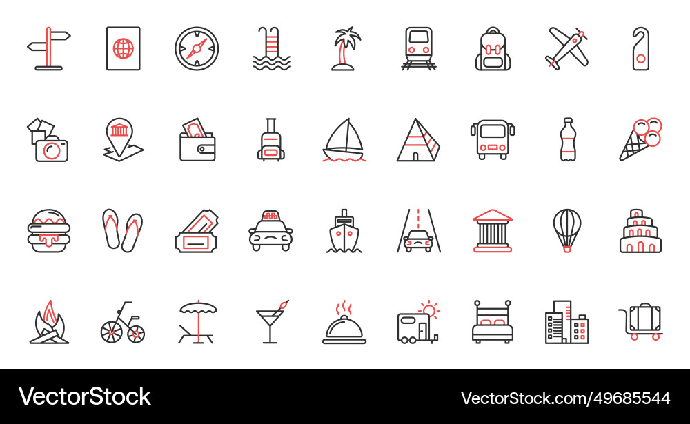 Travel trendy red black thin line icons set Vector Image