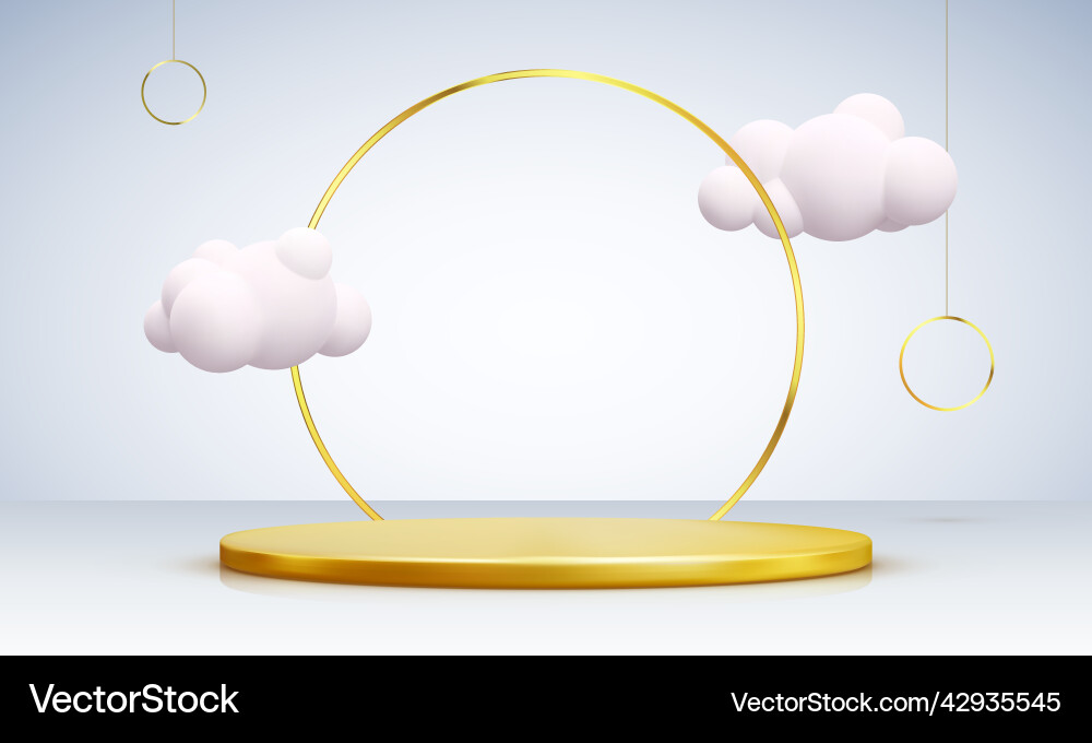 3d gold podium decorated with clouds realistic Vector Image